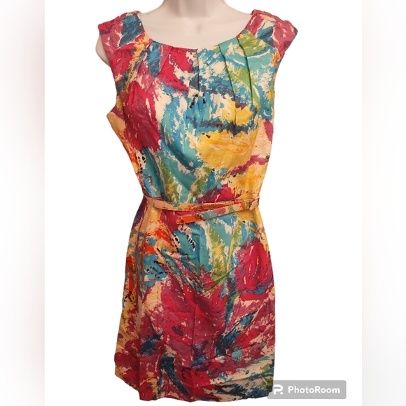 Spense | Dresses | Spense Multi Colored Sleeveless Watercolor Midi ...